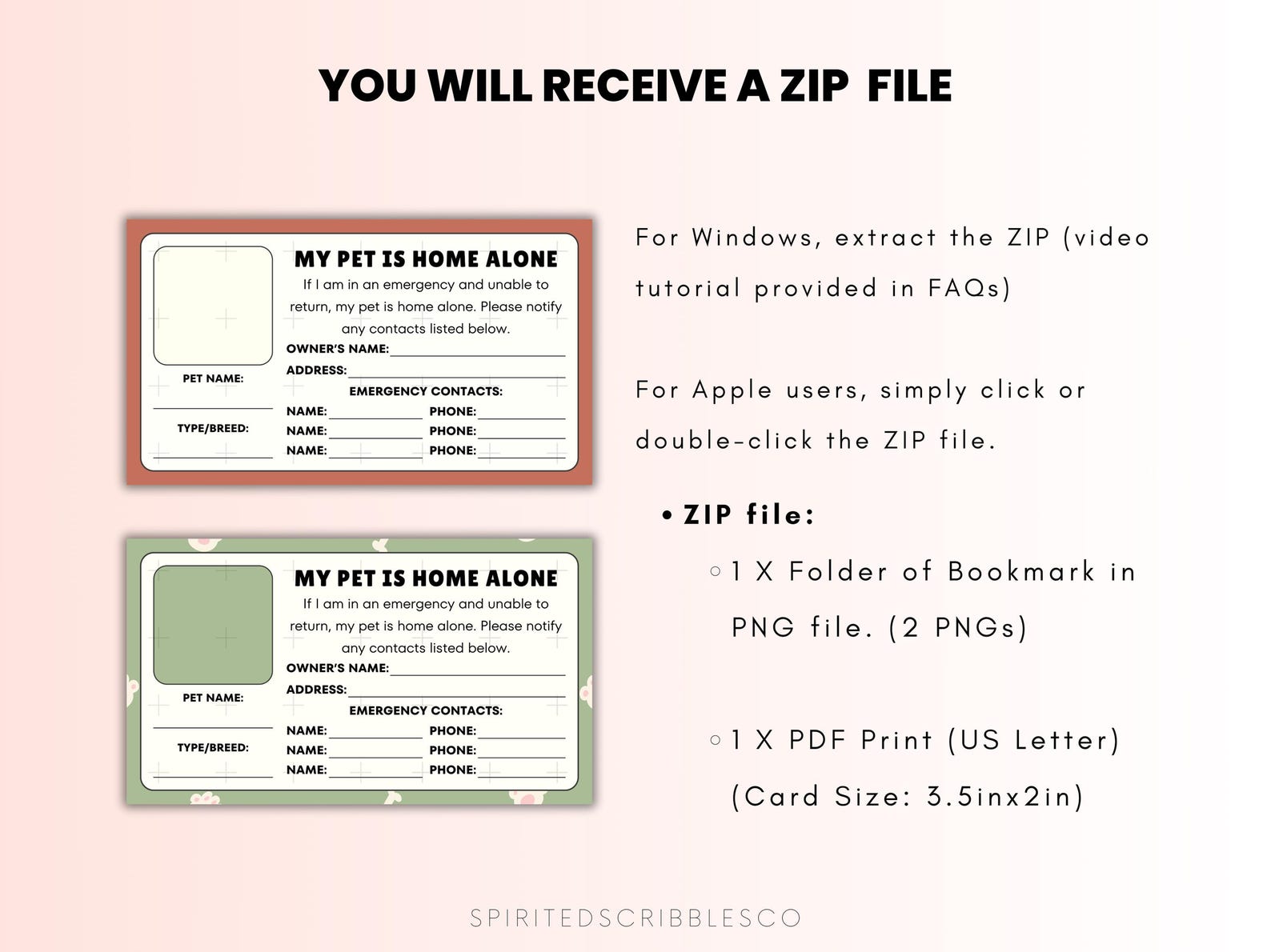 Printable Pet Emergency Contacts Card Template My Pet is Home Alone ICE ...