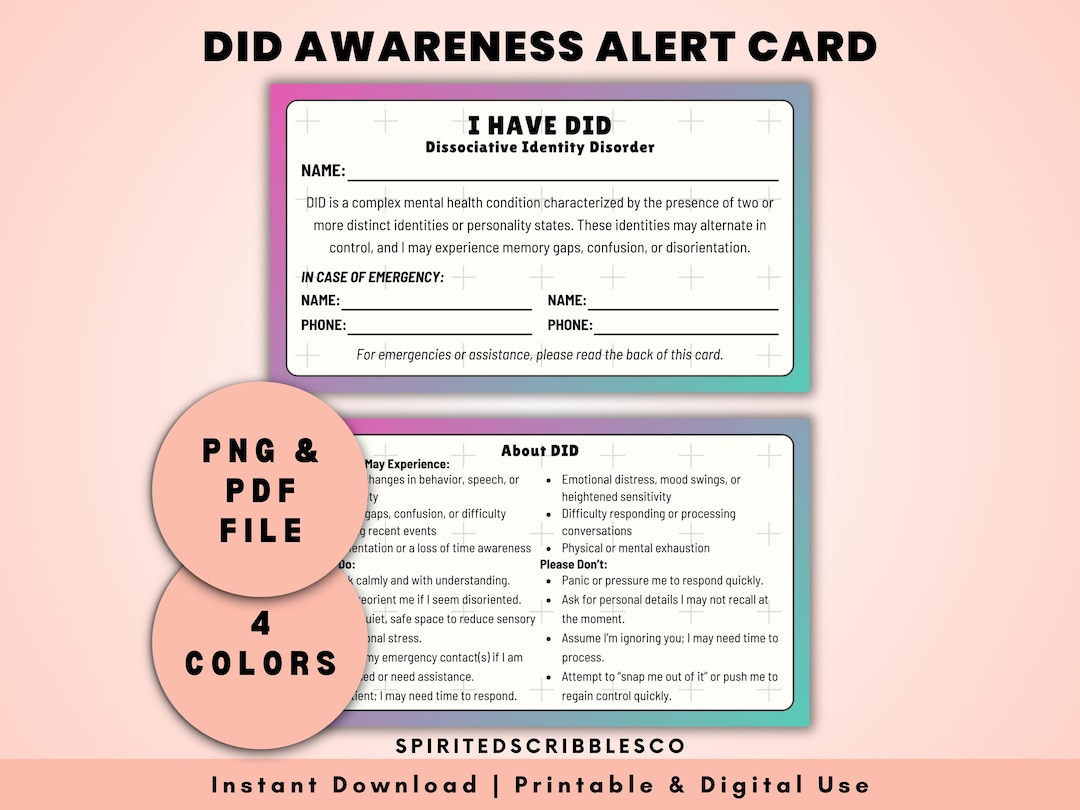 Printable DID Cards Dissociative Identity Disorder Awareness Card ...