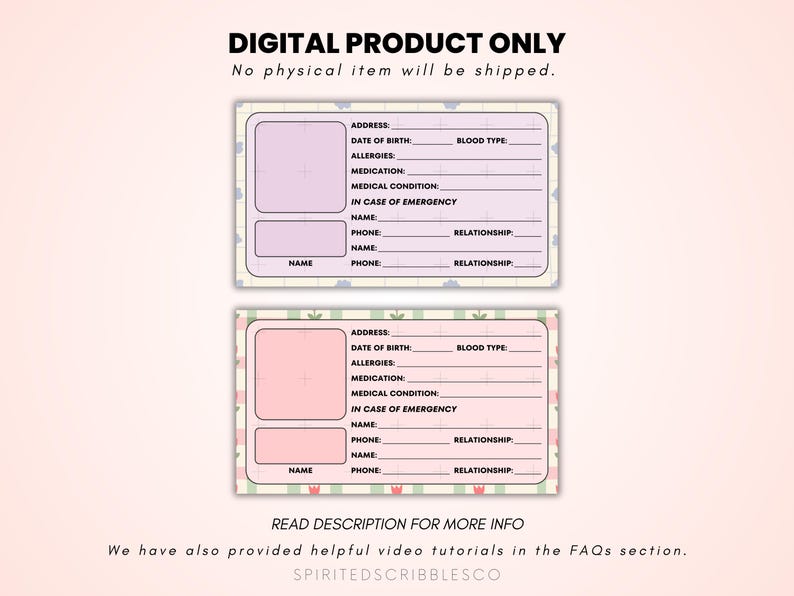 Kids Printable Emergency Card in Case of Emergency ICE Tag Contacts ...
