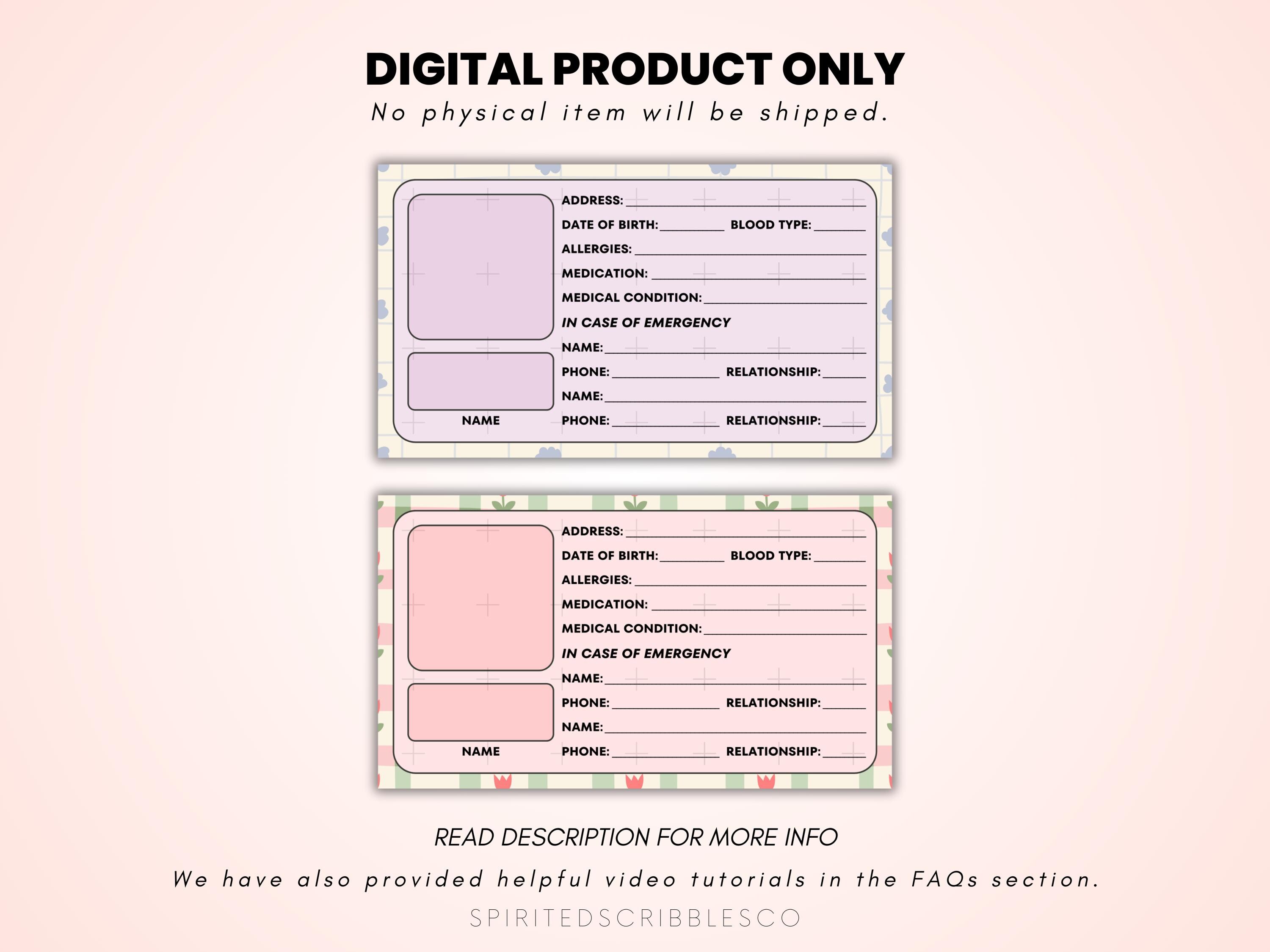 Kids Printable Emergency Card in Case of Emergency ICE Tag Contacts ...