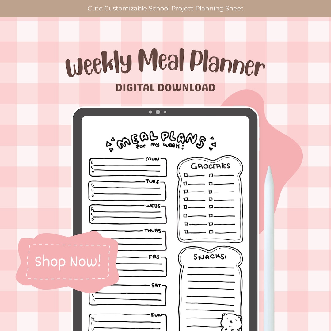 Cute Weekly Meal Planning Hand Drawn Digital Download Planner Page - Etsy