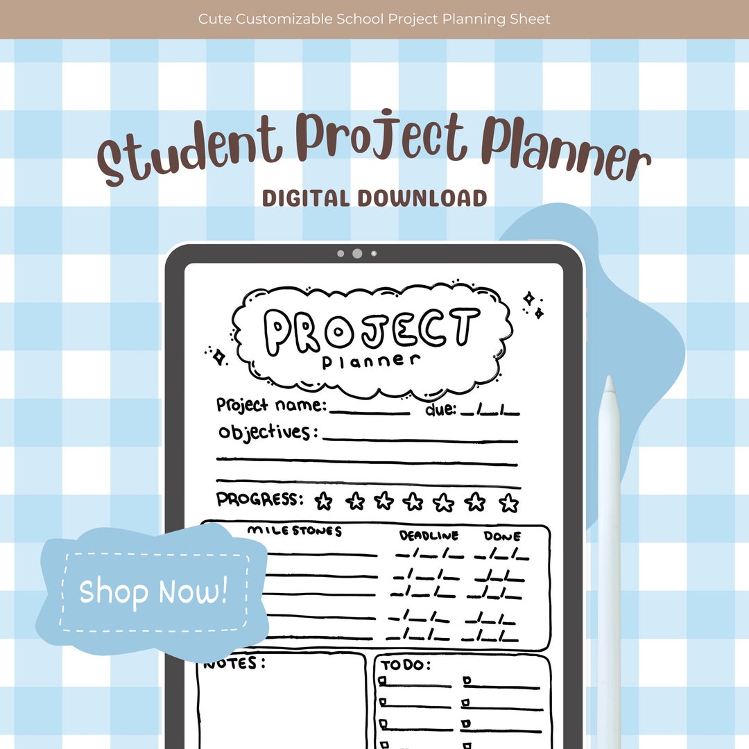 Cute Student Project Planner Hand Drawn Digital Download Planner Page ...
