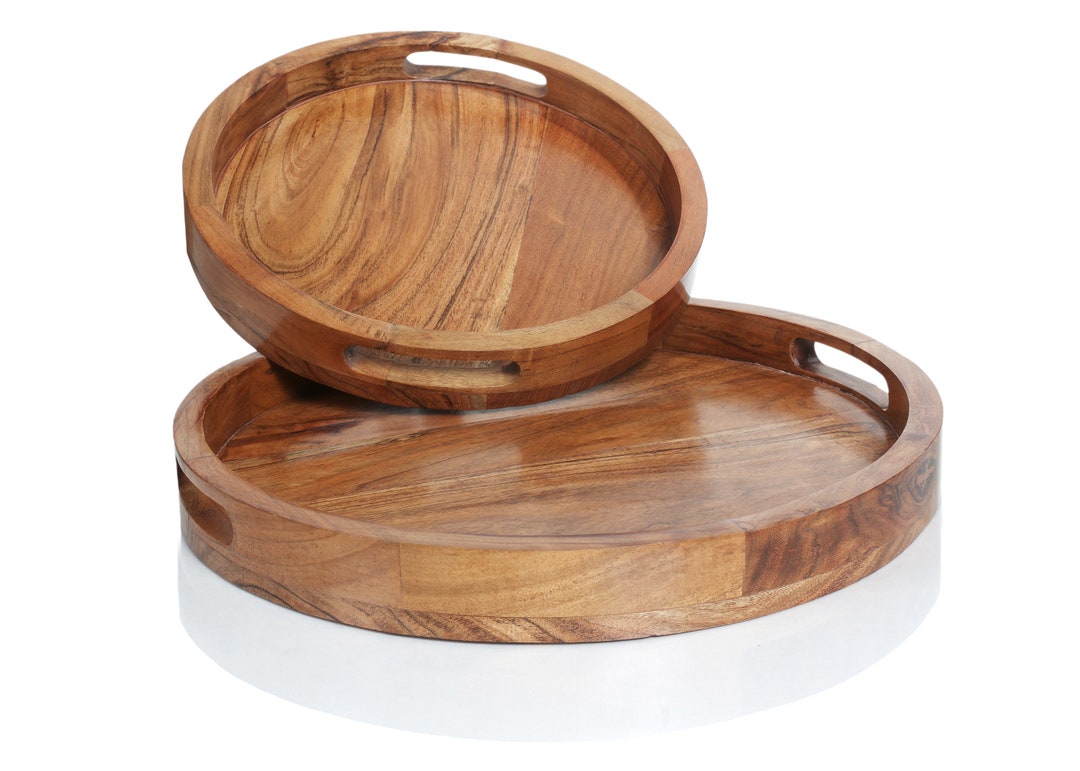 Wooden Round Serving Trays set of 2 - Etsy