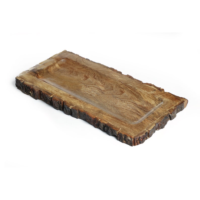 Large Natural Wood Tree Trunk Rectangular Serving Plate With Bark Edge ...