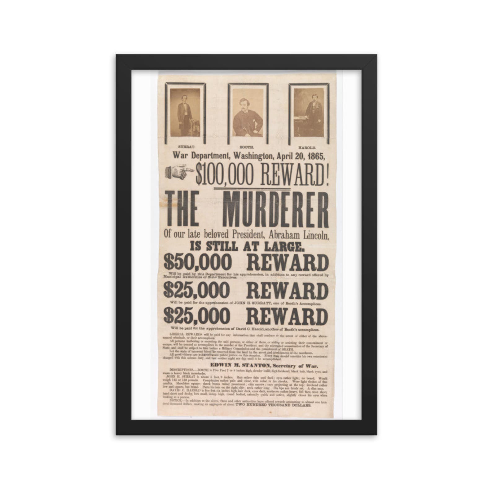 Vintage John Wilkes Booth Wanted Poster - Etsy