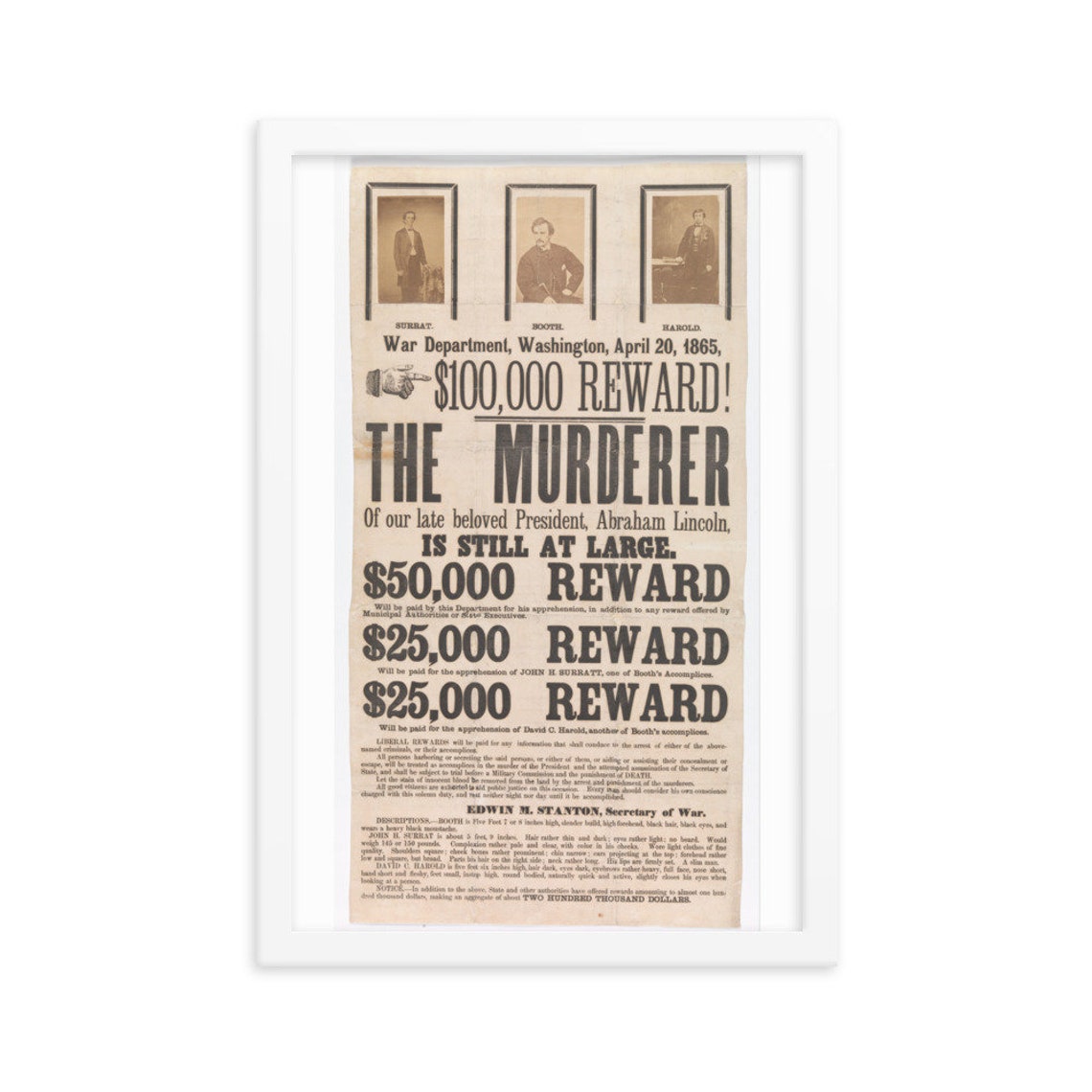 Vintage John Wilkes Booth Wanted Poster - Etsy