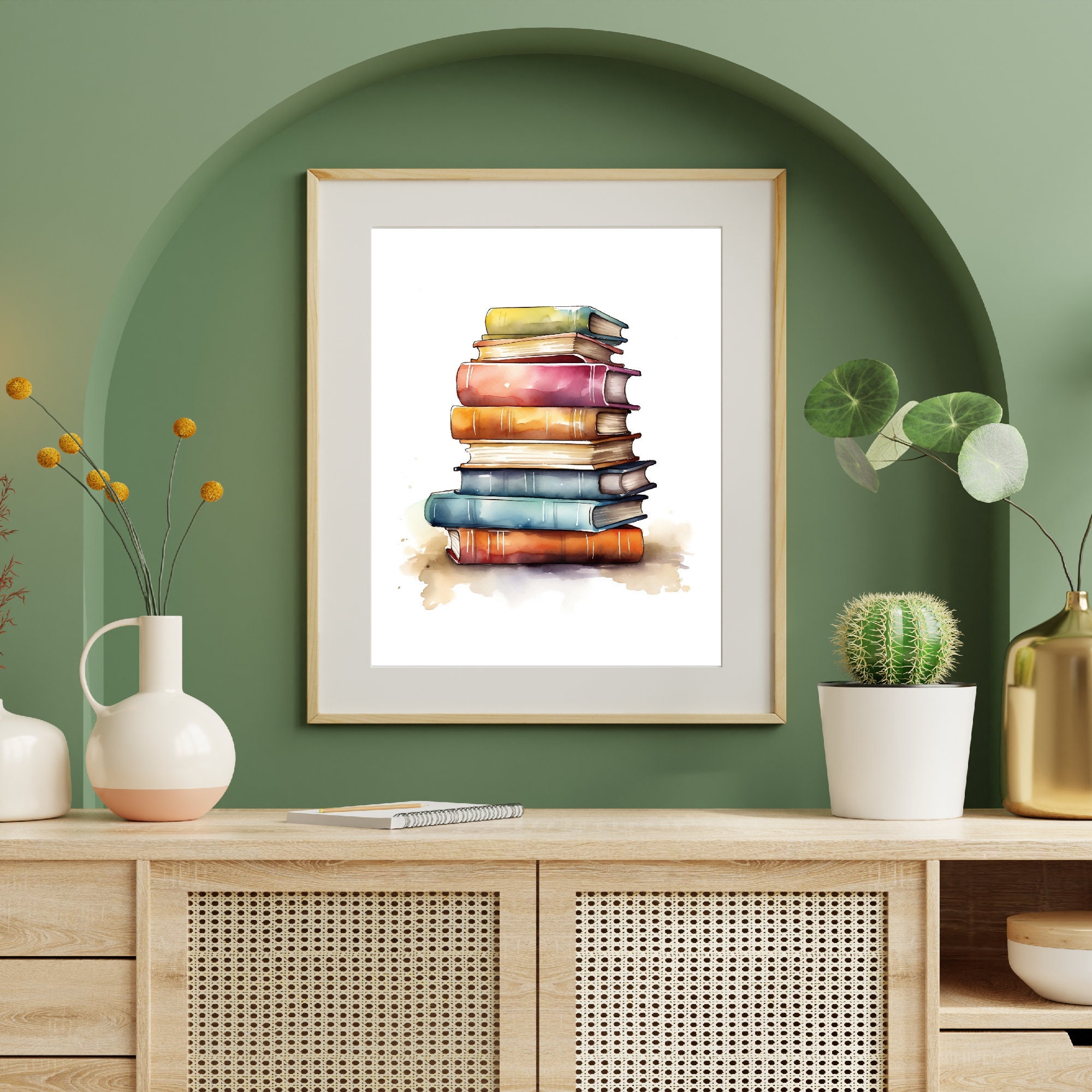 Stack of Books Watercolor Painting Classroom Decor Printable Digital ...