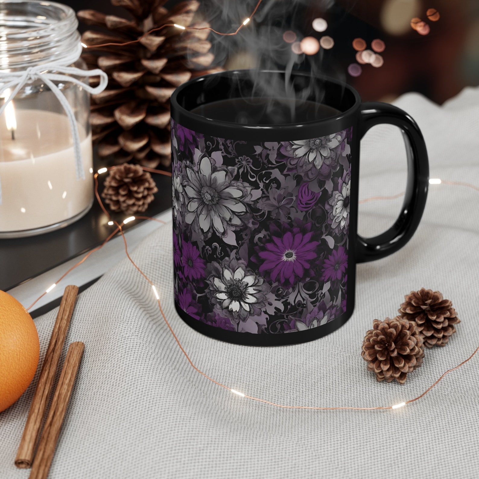 Dark Wave Goth Flowers Sarah Purple Grey 11oz Black Mug - Etsy