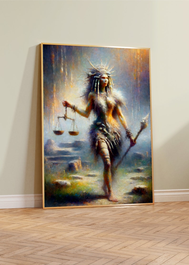 Neanderthal Goddess of Justice Art Mythological Impressionist Painting ...