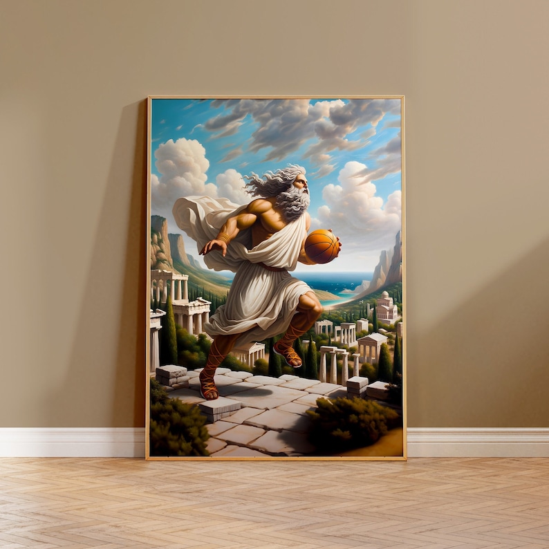 Mythical Basketball Deity Art Print - Greek God Basketball Illustration ...