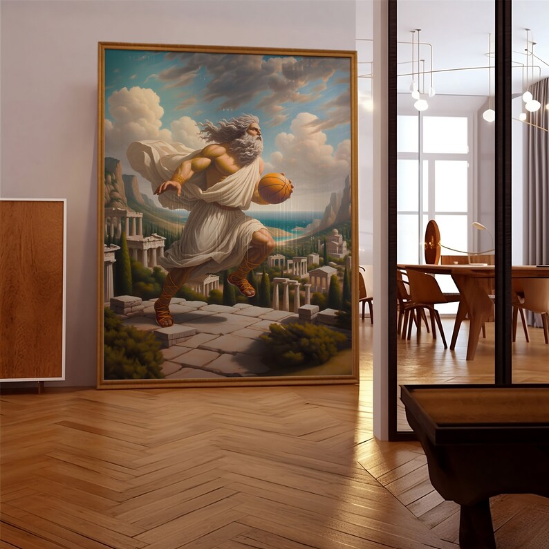 Mythical Basketball Deity Art Print - Greek God Basketball Illustration ...