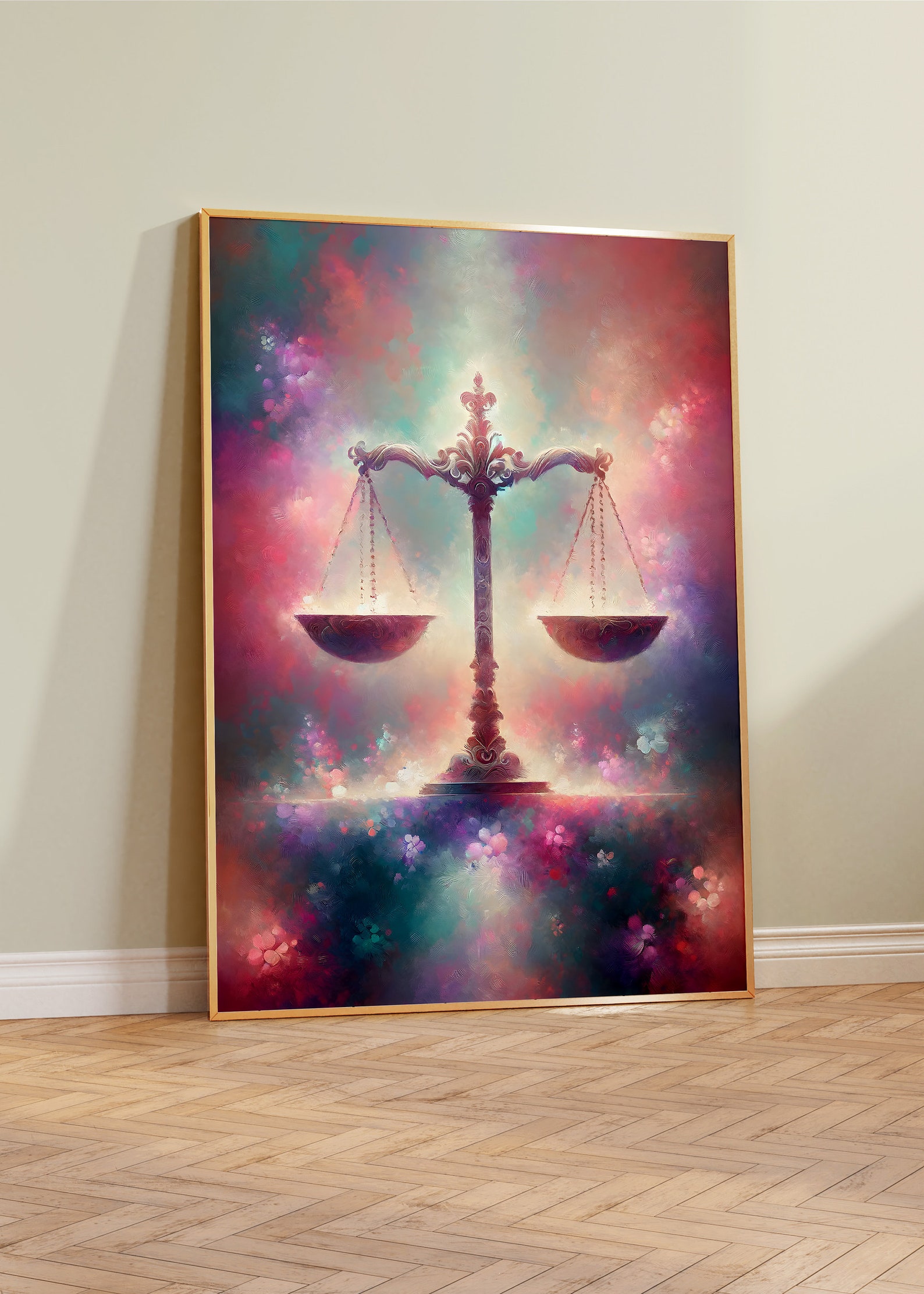 Scales of Justice Art, Pink Balance Illustration, Symbolic Legal Decor ...