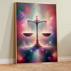 Scales of Justice Art, Pink Balance Illustration, Symbolic Legal Decor ...