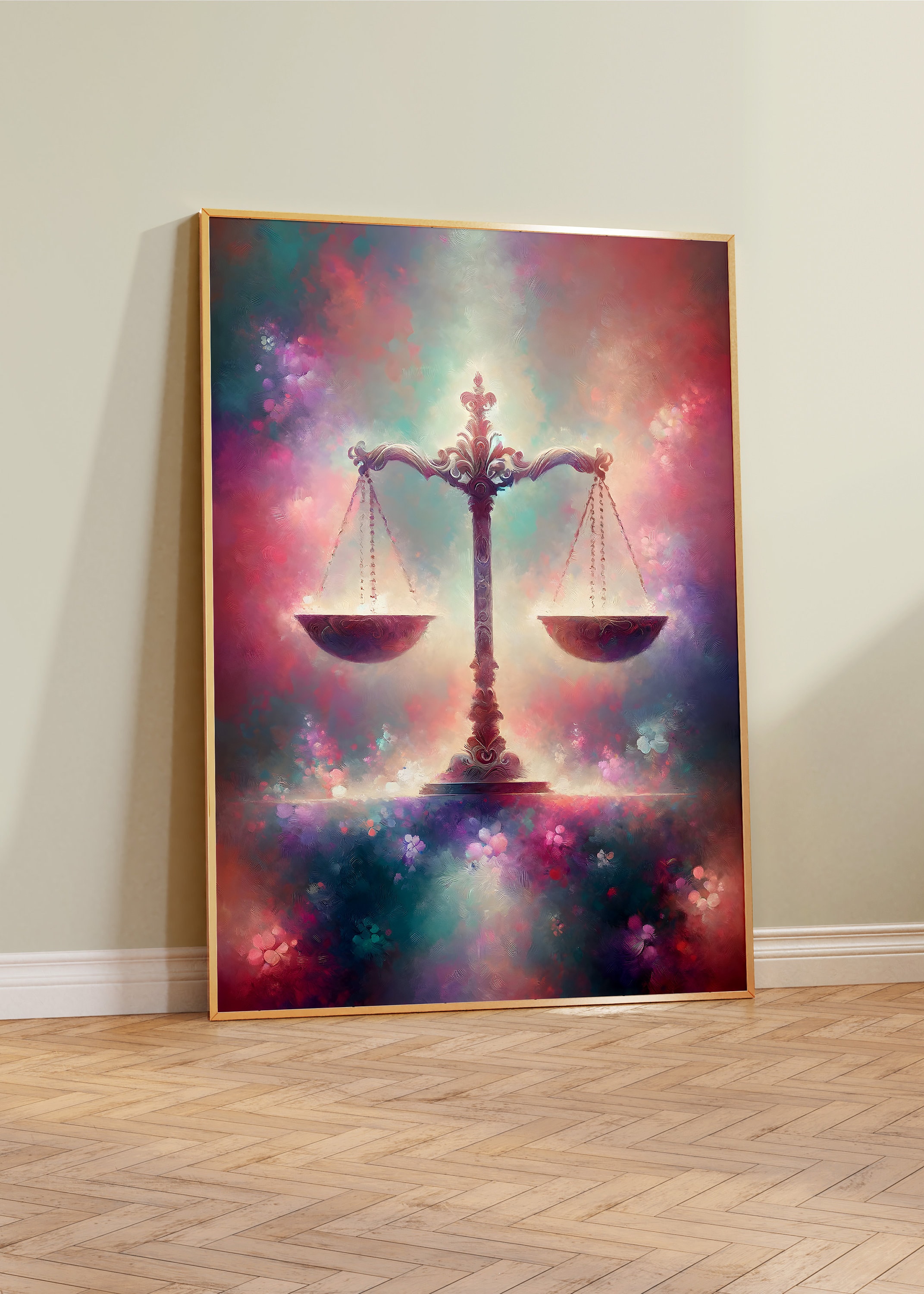 Scales of Justice Art, Pink Balance Illustration, Symbolic Legal Decor ...