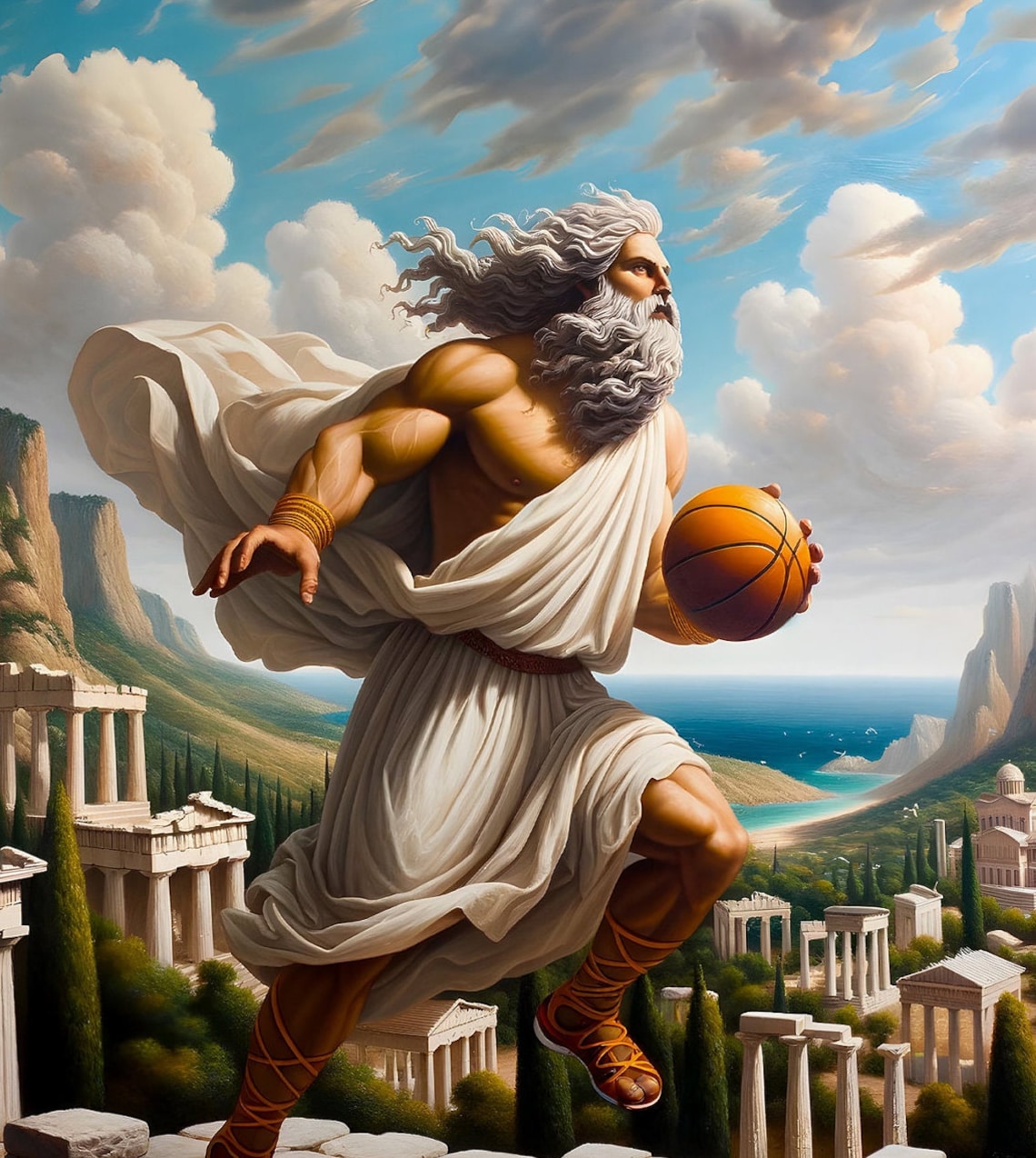 Mythical Basketball Deity Art Print - Greek God Basketball Illustration ...