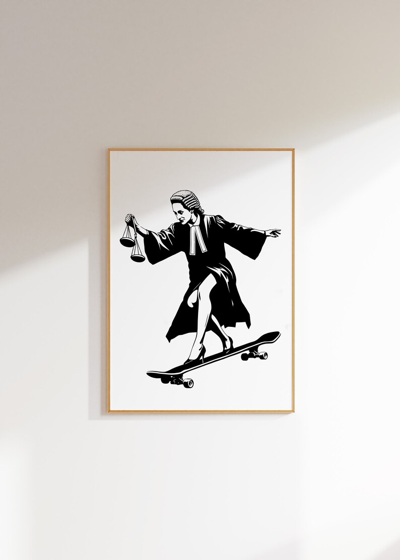 Skateboarding Lawyer Art | Law Student Art | Scales of Justice Print ...