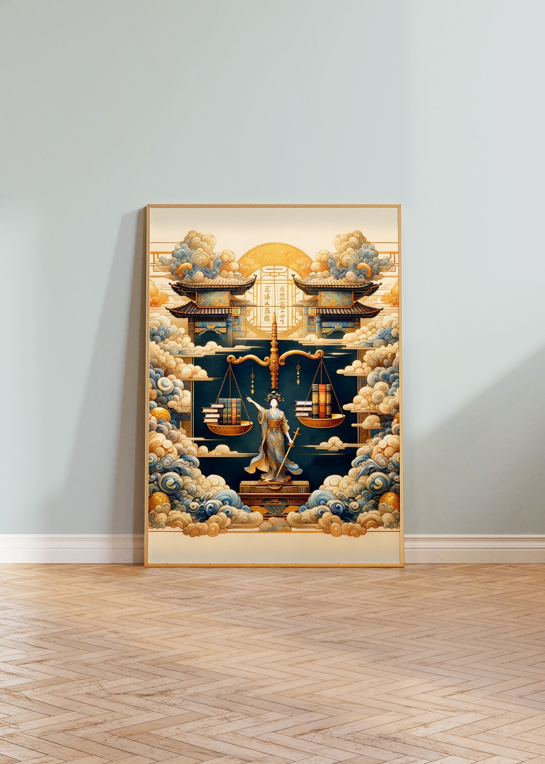 Eastern Justice Watercolor Art - Traditional Legal Scales Painting ...