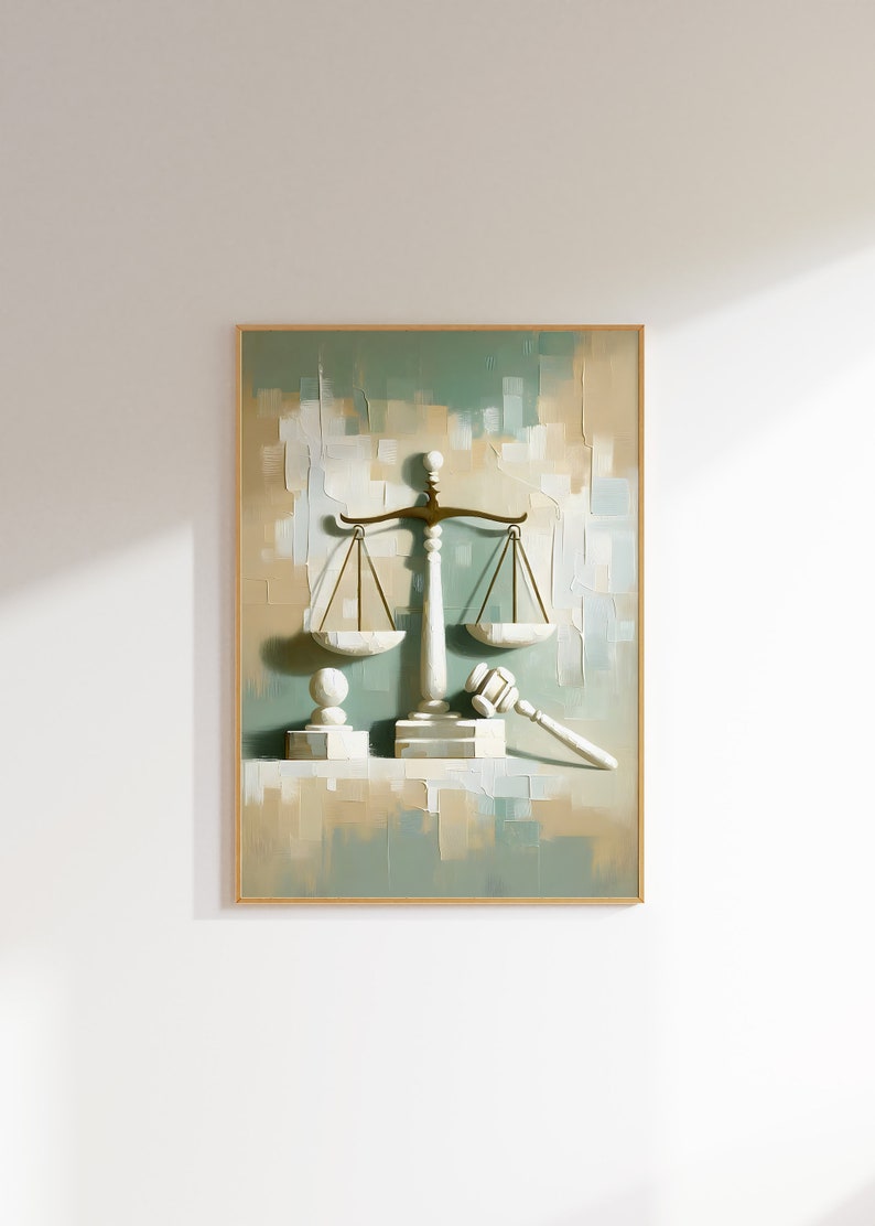 Minimalist Justice Scales Art - Pastel Impasto Gavel Print - Abstract ...