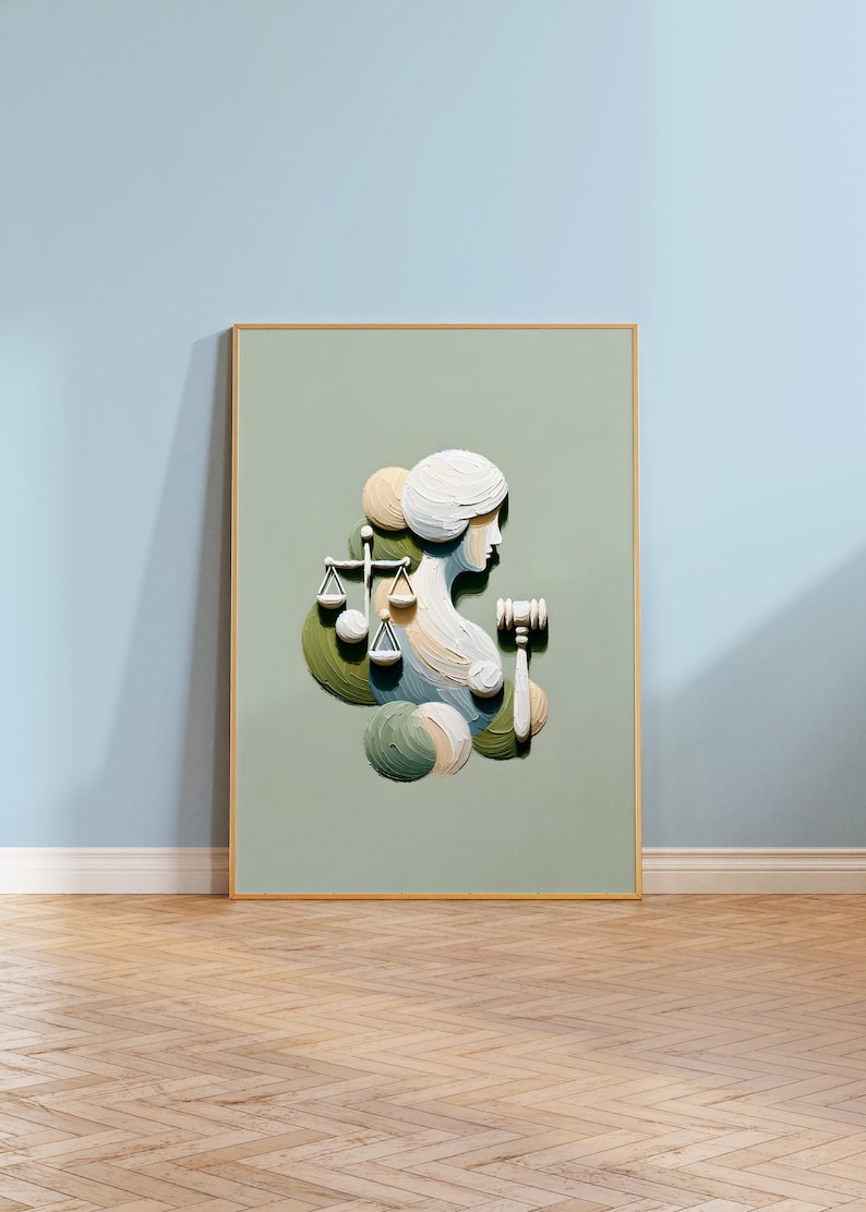 Impasto Justice Theme Art Print - Minimalist Lady Justice Wall Art ...