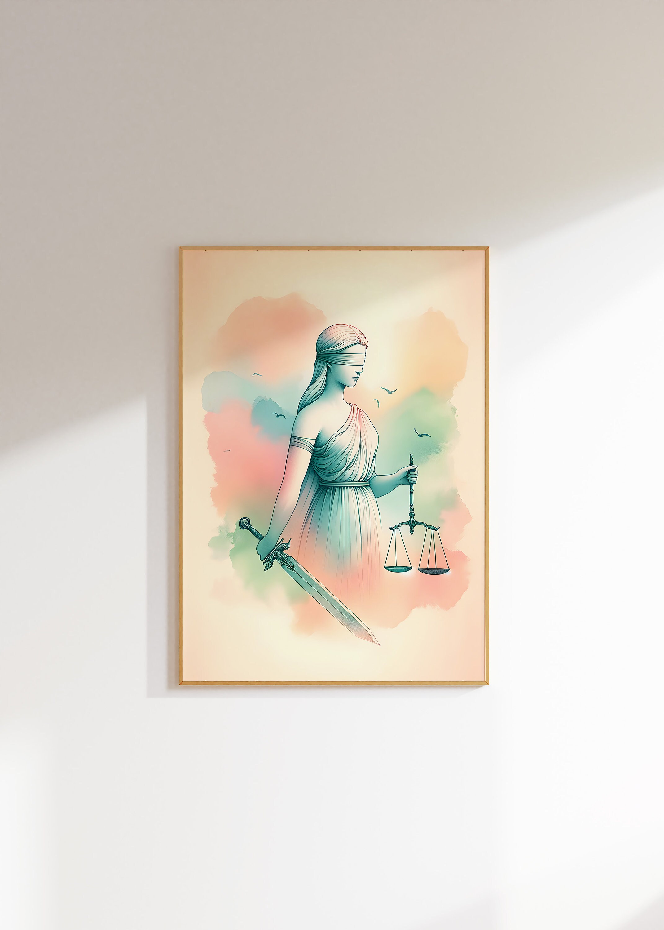 Goddess of Justice Art Print - Pastel Watercolor Legal Illustration ...