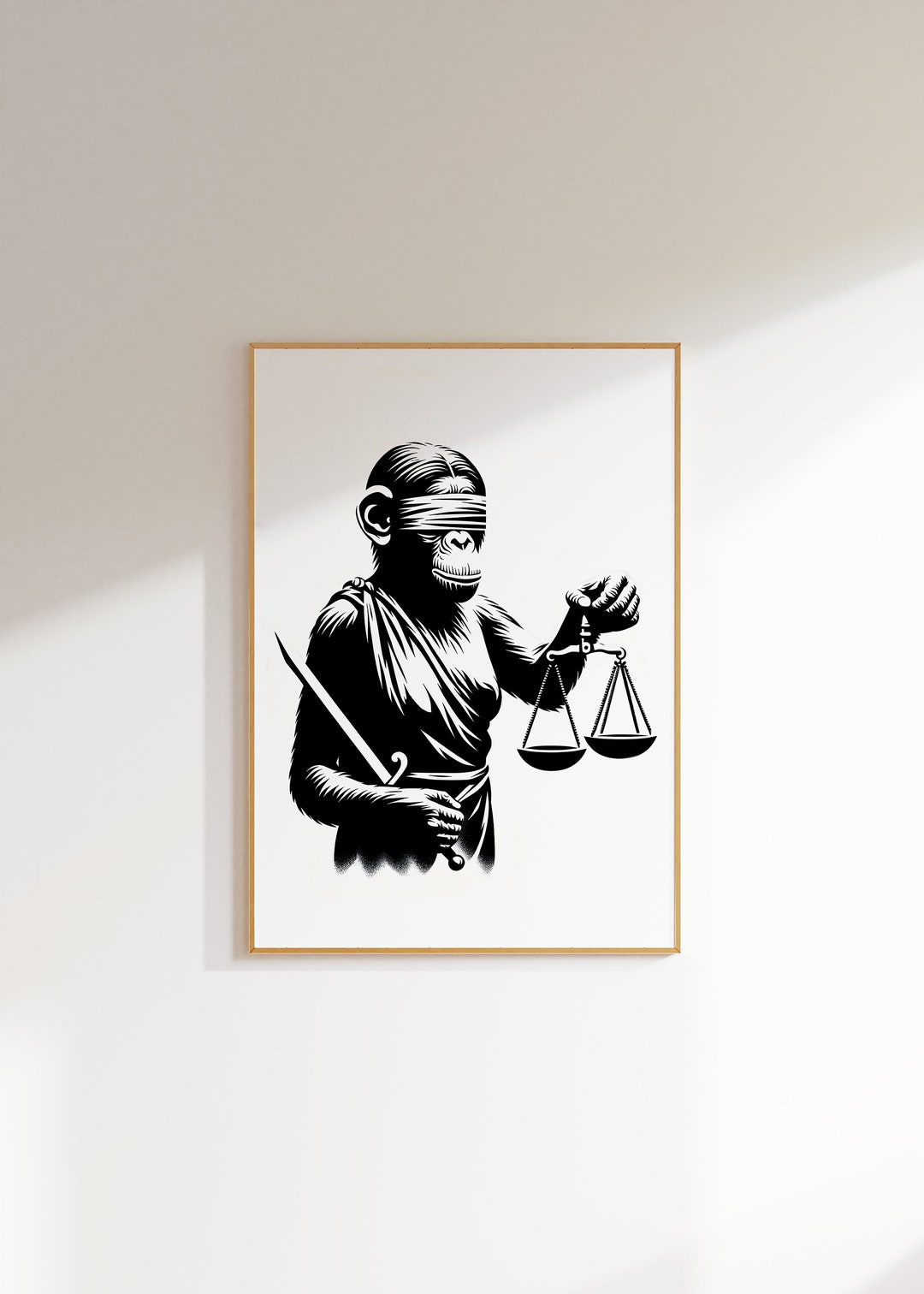 Chimpanzee Justice Scales Art - Blindfolded Chimpanzee With Sword and ...