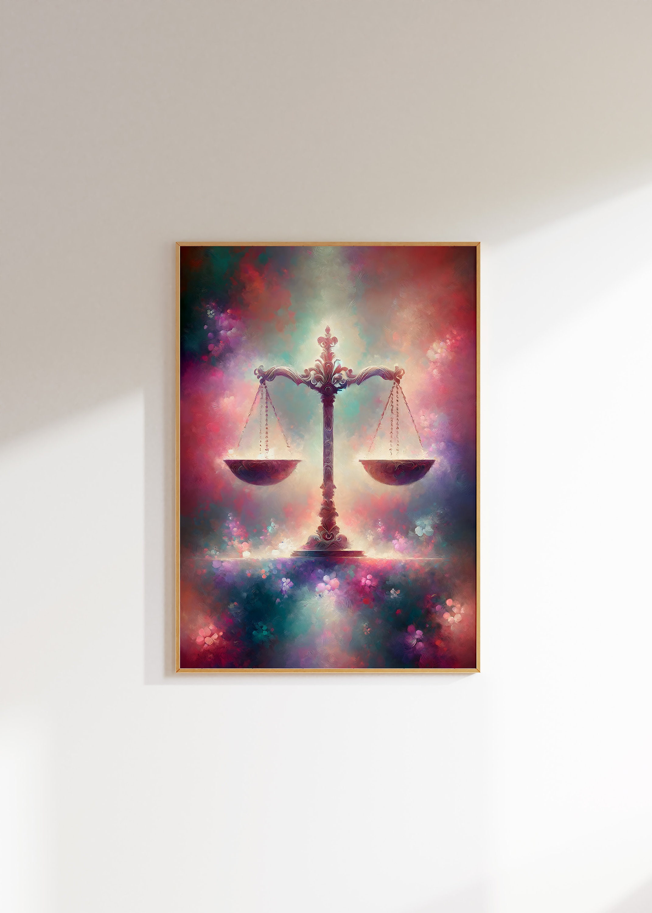 Scales of Justice Art, Pink Balance Illustration, Symbolic Legal Decor ...