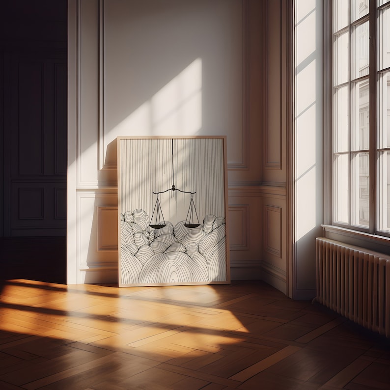 Balanced Scales of Justice Line Art - Minimalist Legal Symbol ...