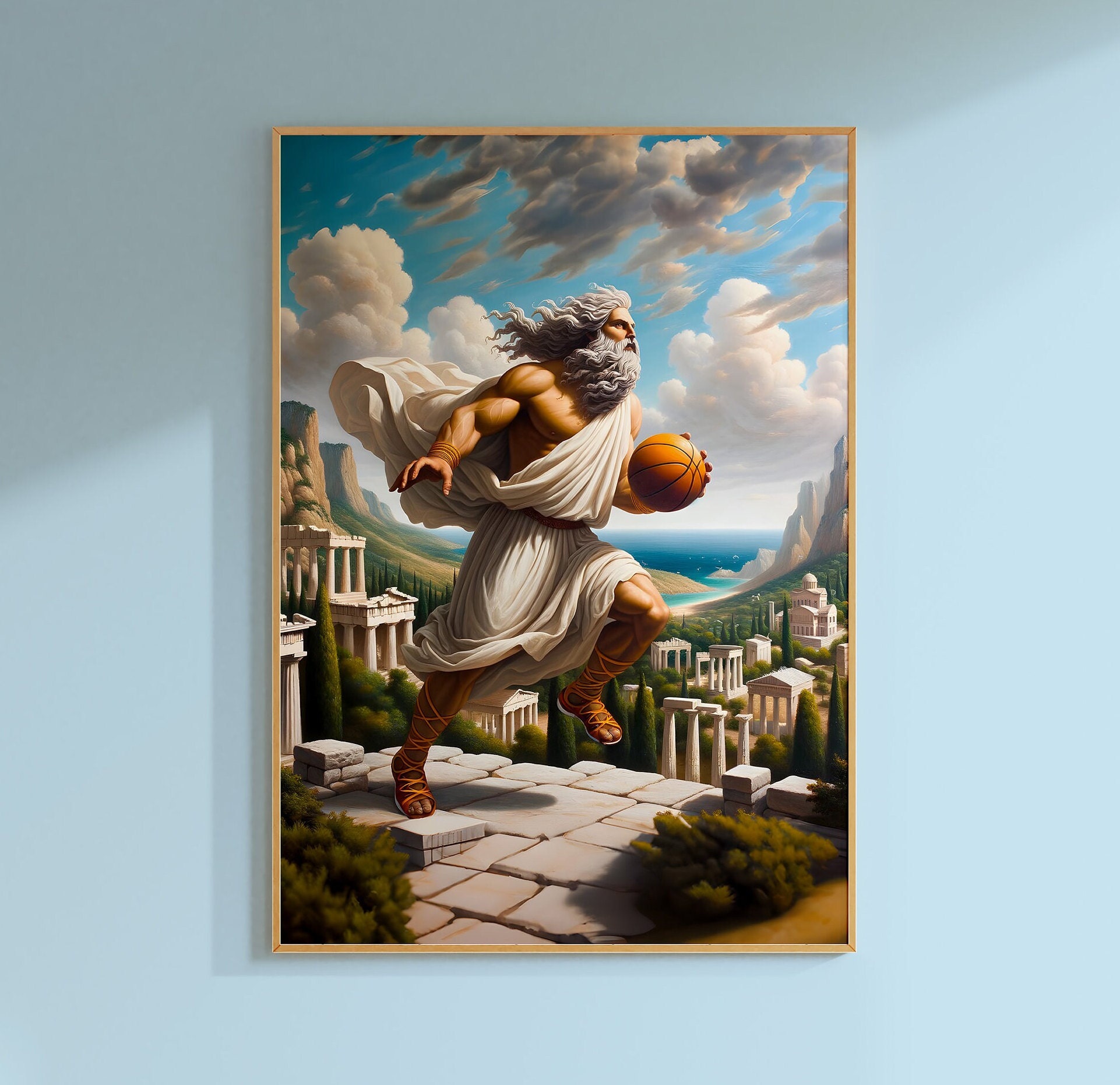 Mythical Basketball Deity Art Print - Greek God Basketball Illustration ...