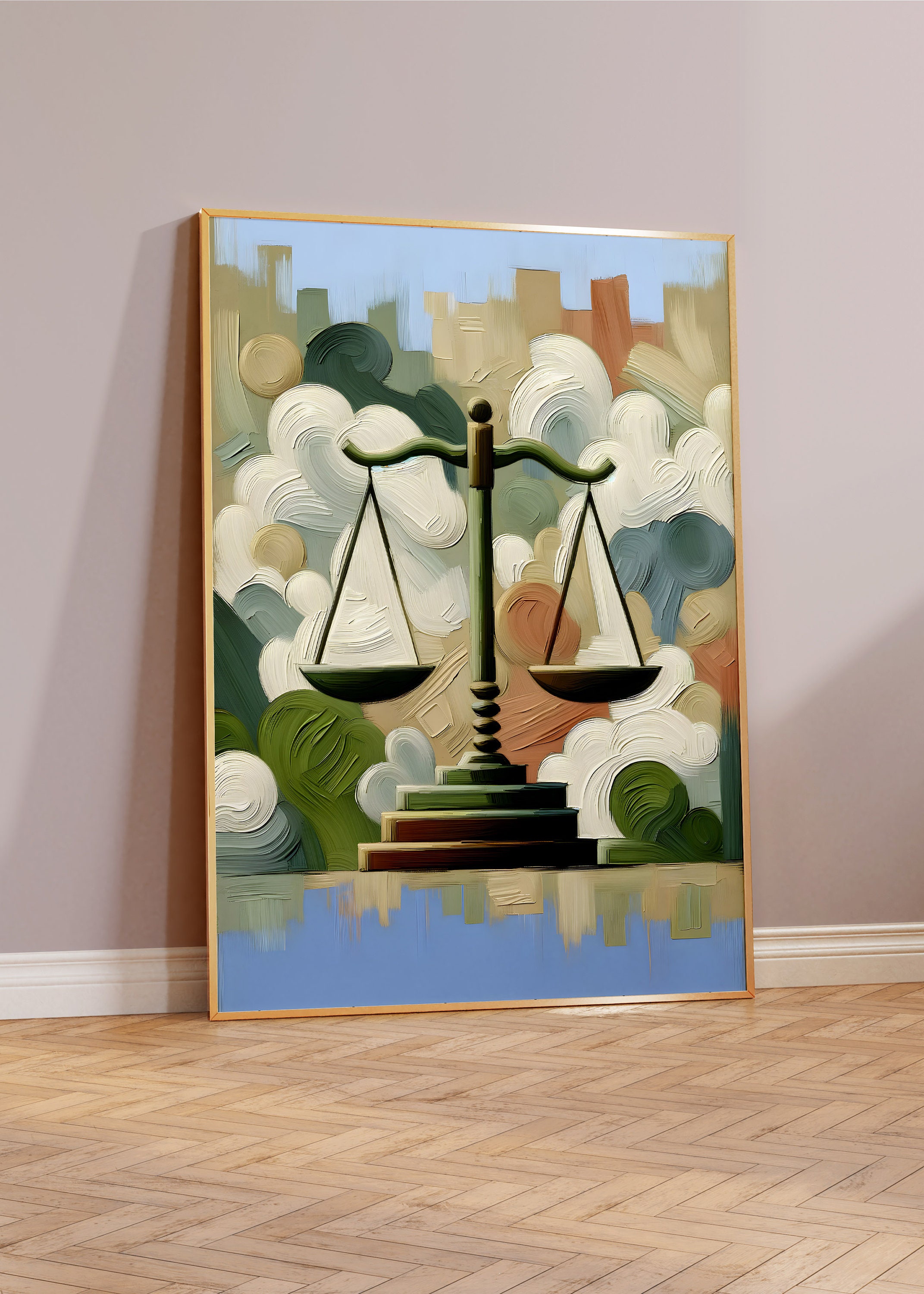 Impasto Scales of Justice Art - Abstract Legal Balance Painting ...