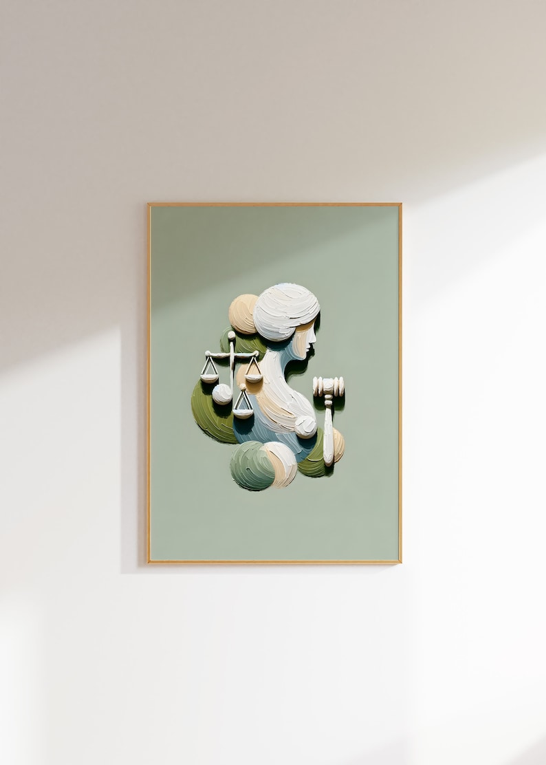 Impasto Justice Theme Art Print - Minimalist Lady Justice Wall Art ...
