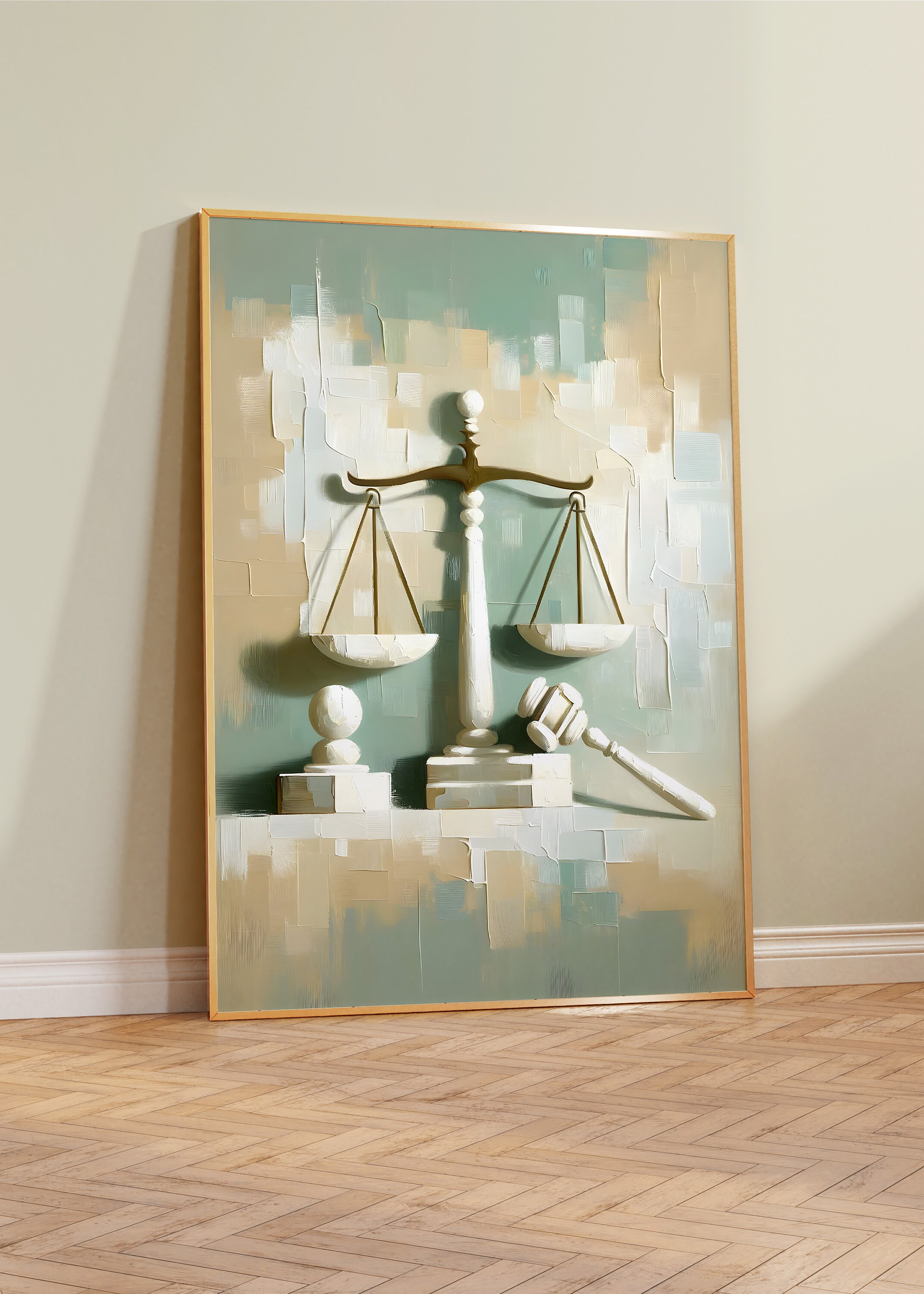 Minimalist Justice Scales Art - Pastel Impasto Gavel Print - Abstract ...