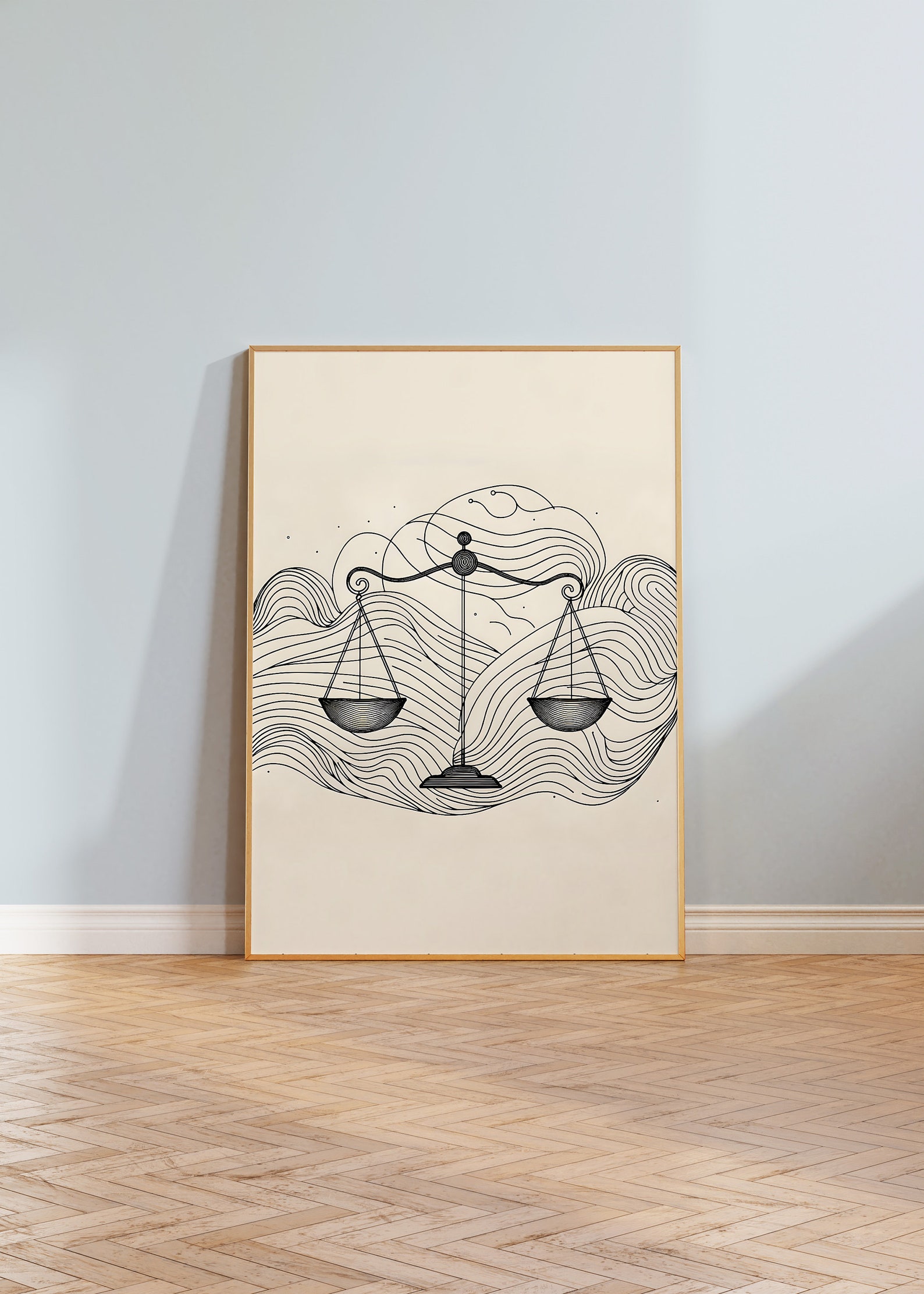 Minimalist Scales Line Art Print - Abstract Justice Drawing - Delicate ...