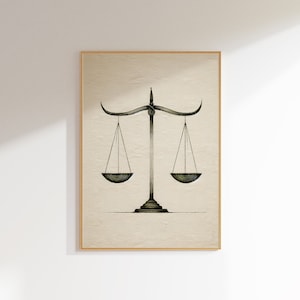 Minimalist Scales of Justice Art Print Lawyer Office Wall Decor Line ...