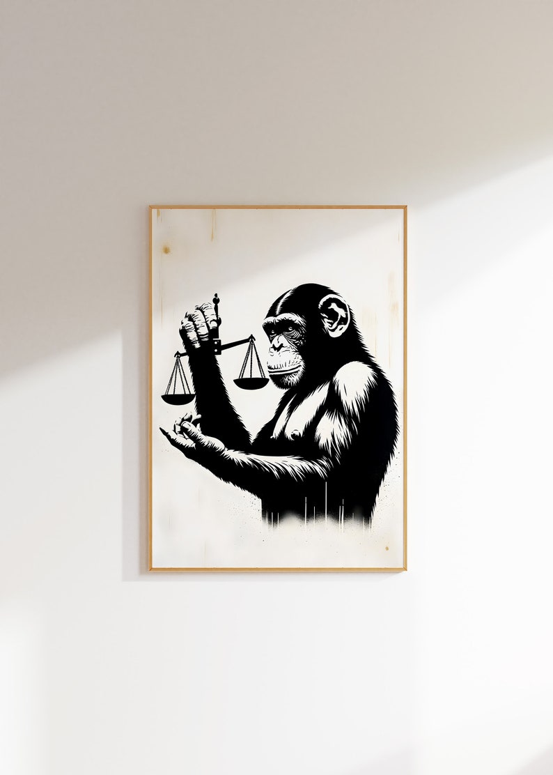 Chimpanzee Justice Scale Art Print - Symbolic Law and Order ...