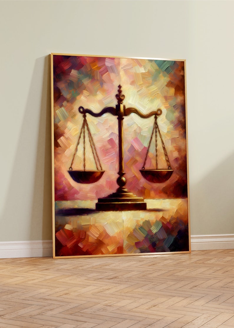 Elegant Scales of Justice Artwork, Symbolic Legal Balance Print ...