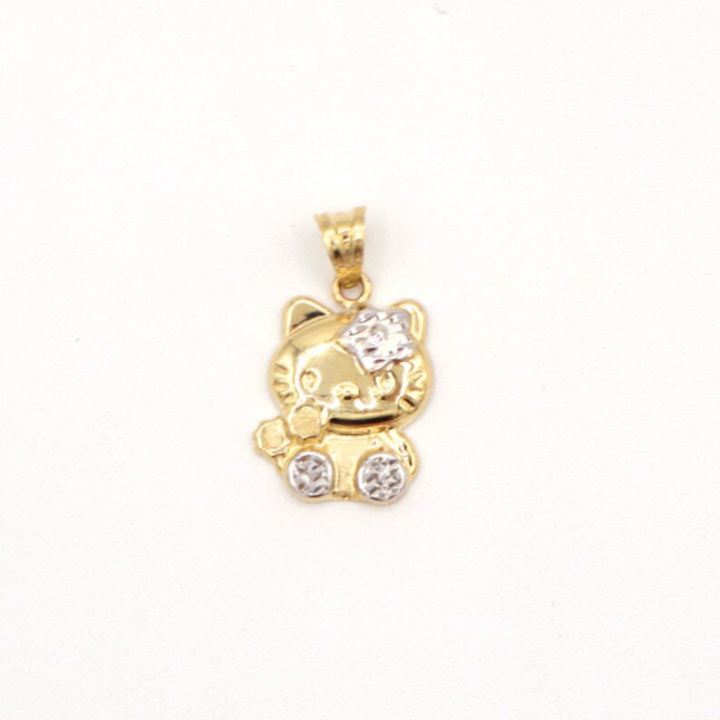Hello Kitty With Diamond Cut White Gold Feet 10K Pure Yellow Gold STF ...