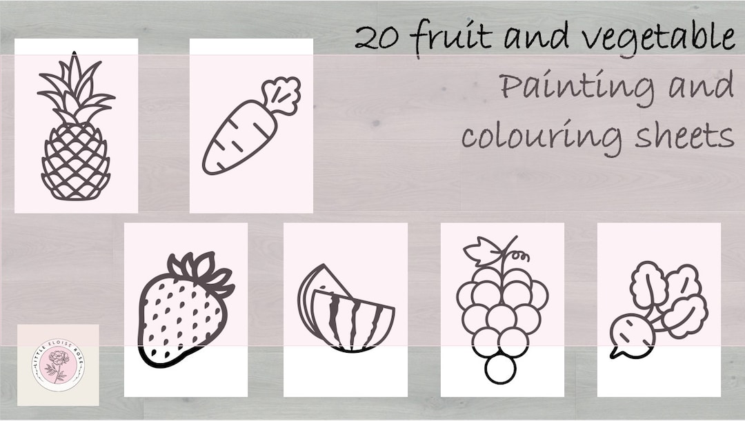 20 Fruit and Vegetable Sheets Pages for Colouring and Painting - Use ...