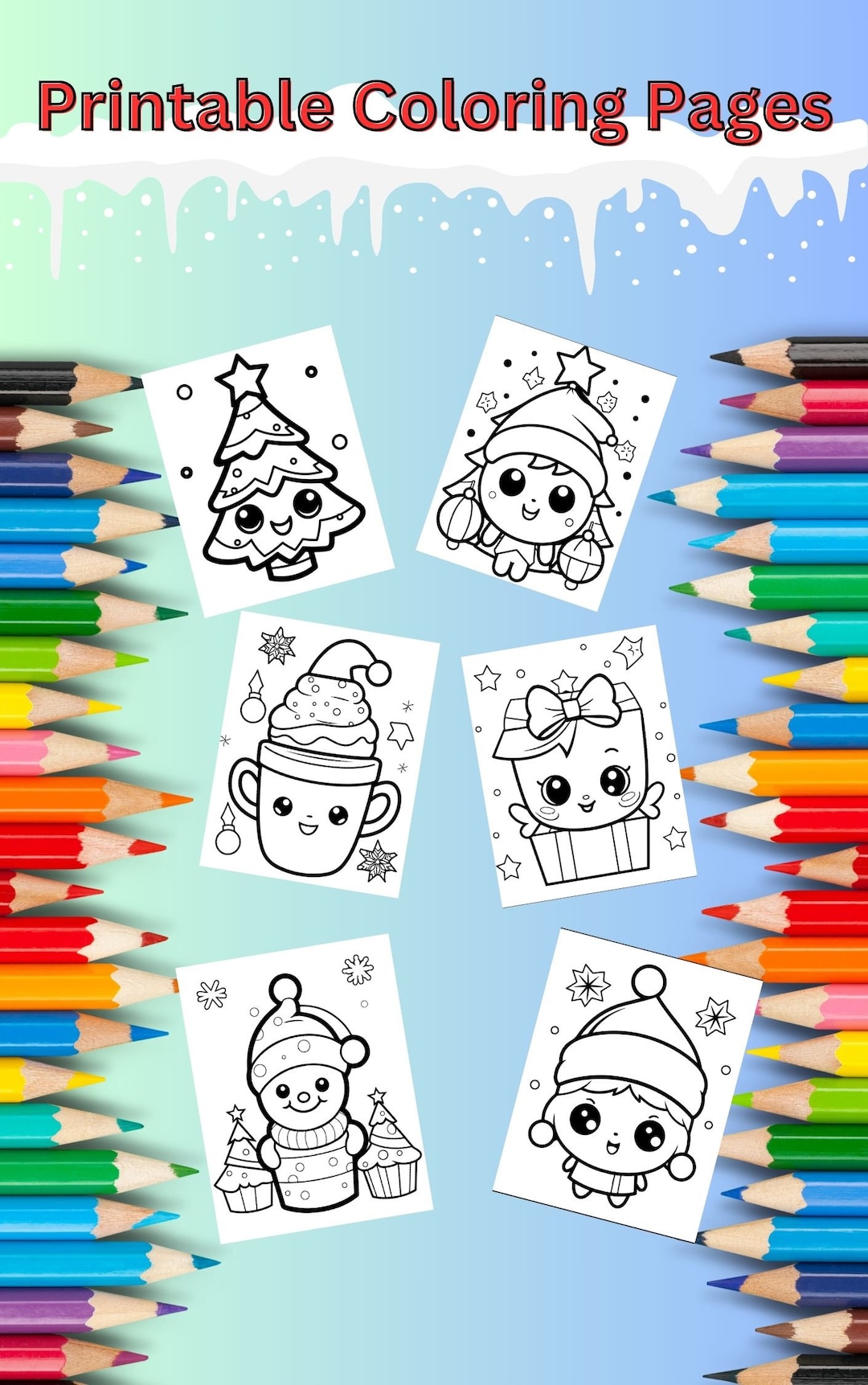 Kawaii 10 Printable Adorable Christmas Coloring Pages - Etsy