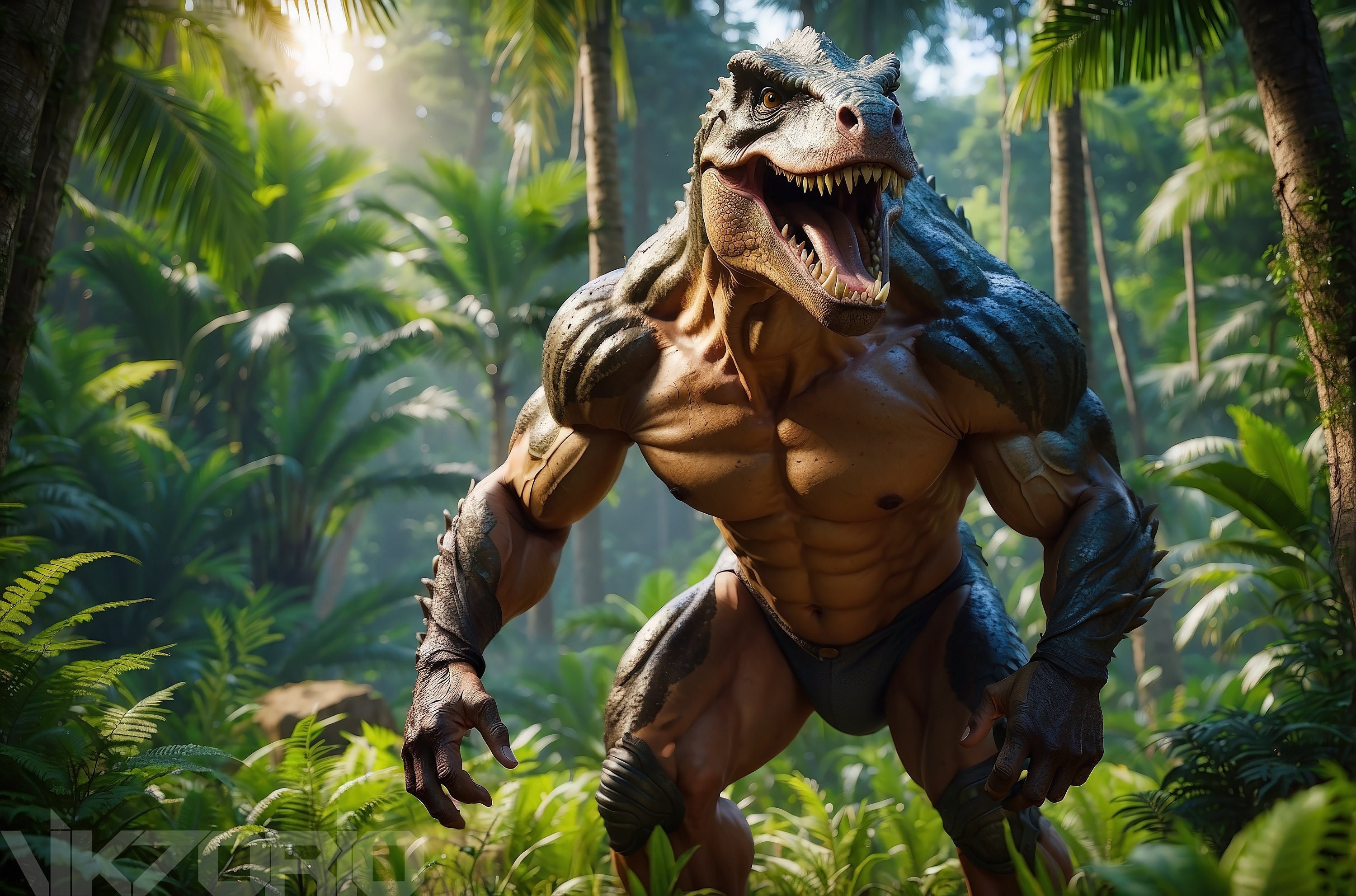 T-rex With Human Body - Funny - Printable Art - Wallpaper - Digital ...