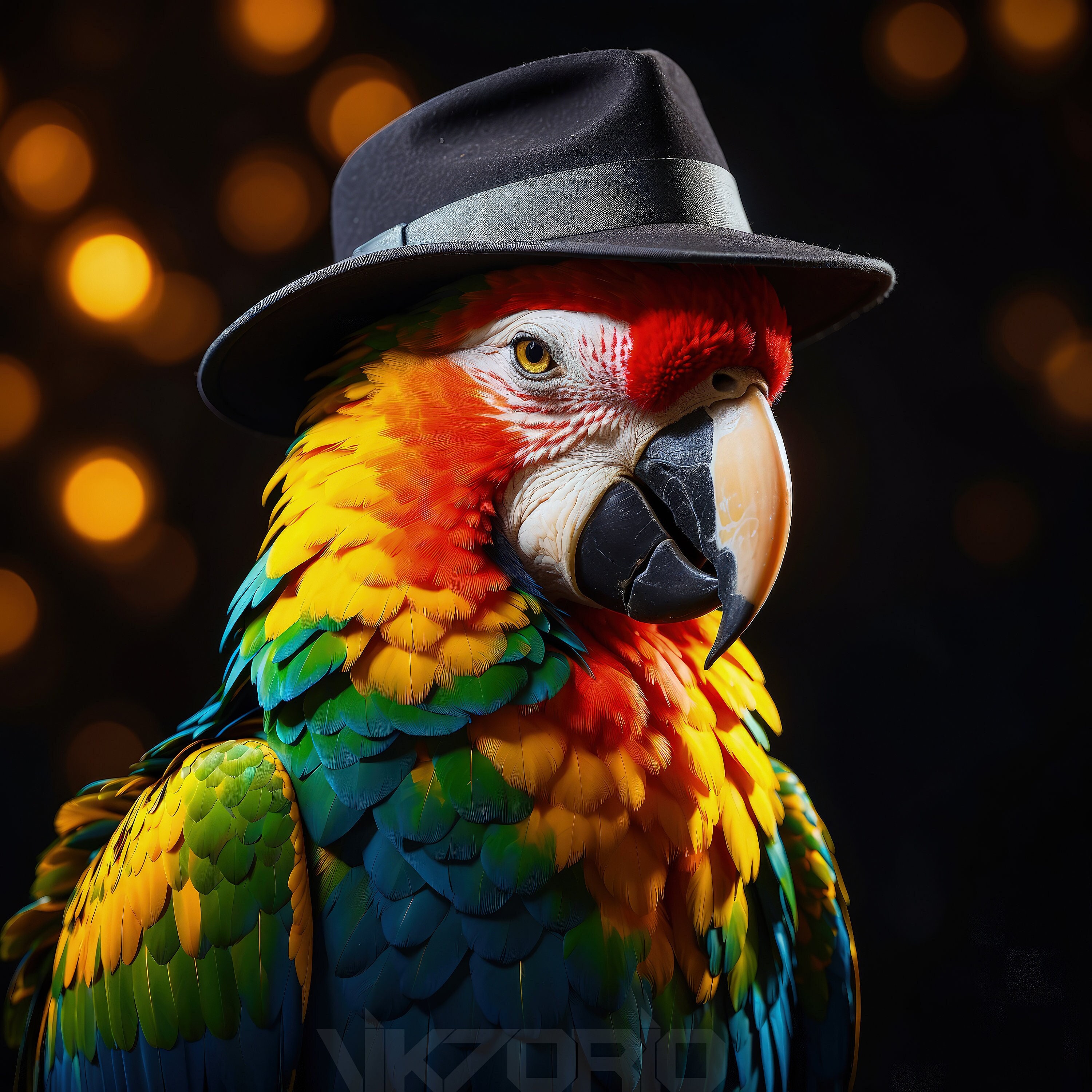 Macaw Parrot Wearing a Fedora Hat - Beautiful Bird - Printable Art ...