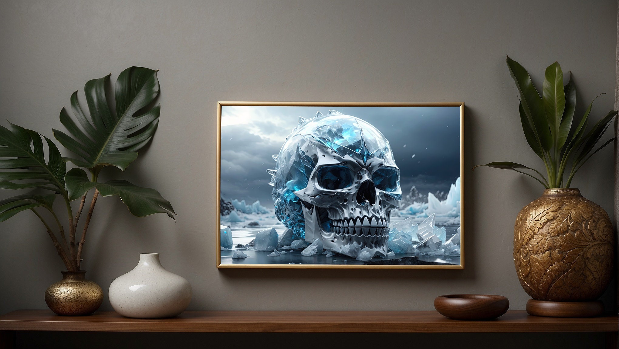 Crystals Skull - Printable Art - Fantasy Artwork - Wallpaper - Digital ...