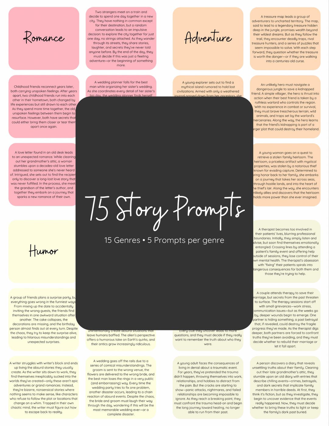 75 Creative Writing Prompts- Printable Writing Ideas- Short Story Ideas ...