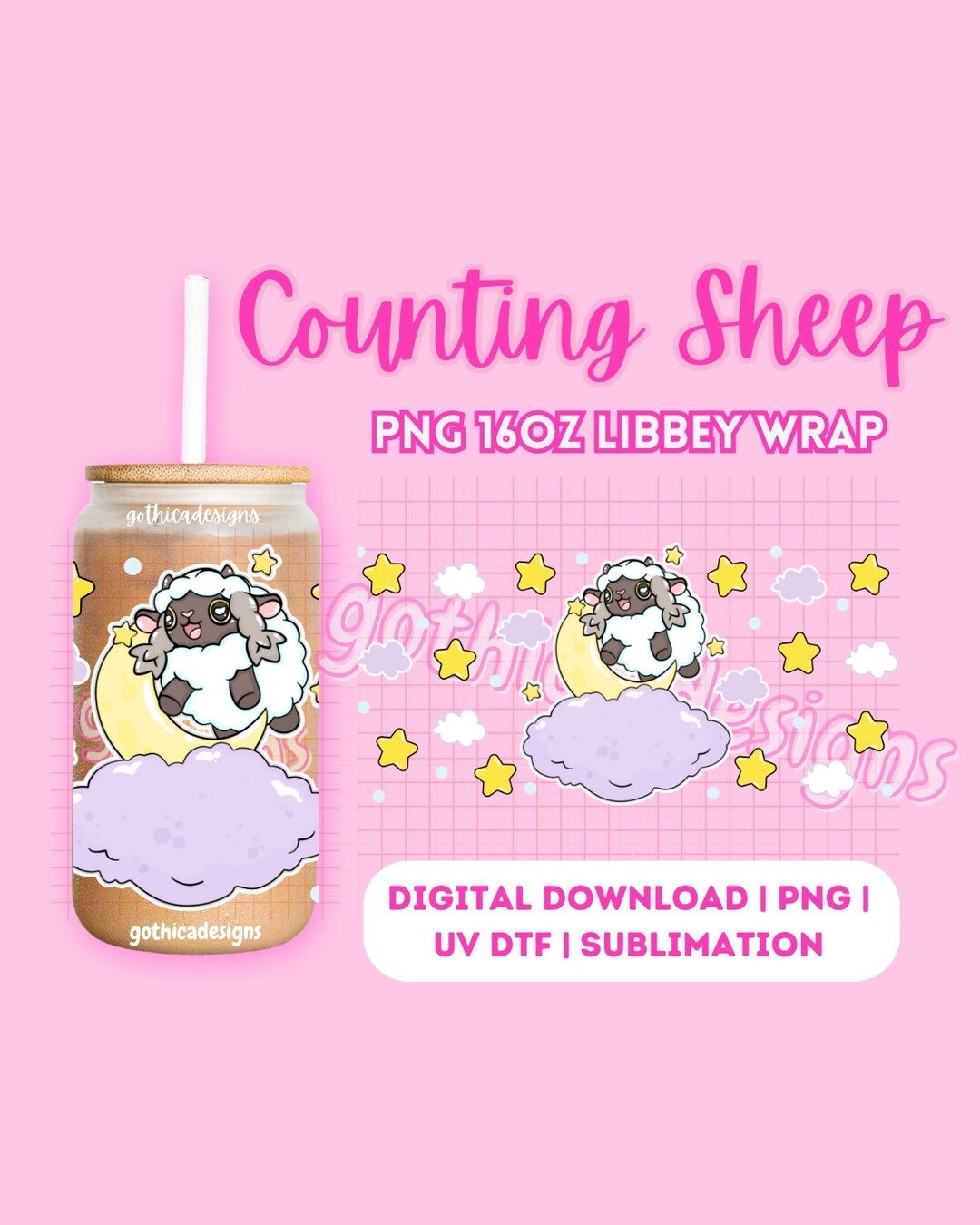 Anime Trendy Kawaii PNG Counting Sheep Digital File Cute Nerdy Wrap UV ...