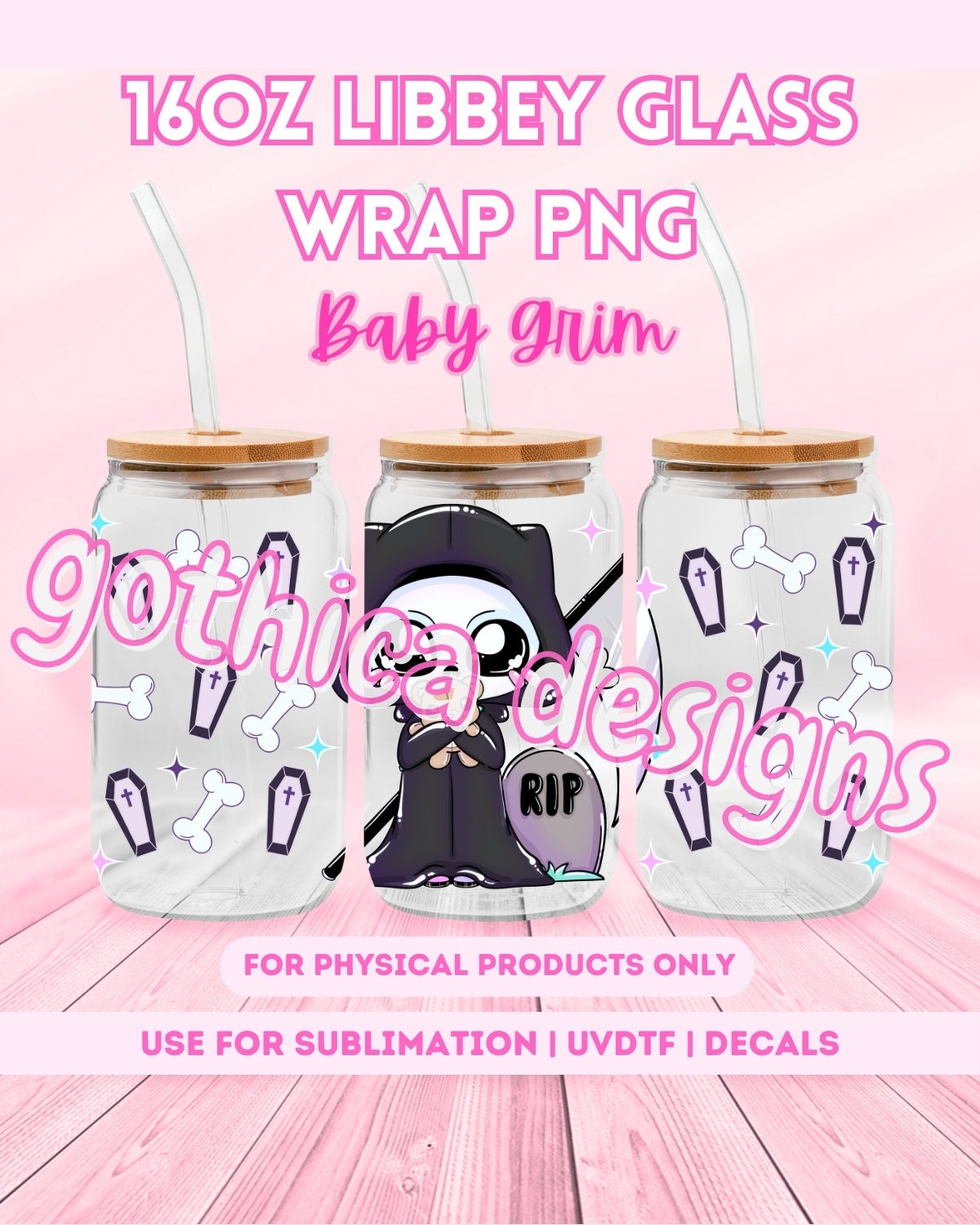 Kawaii Goth Trendy PNG | Baby Grim Reaper | Digital File | Cute Girly ...