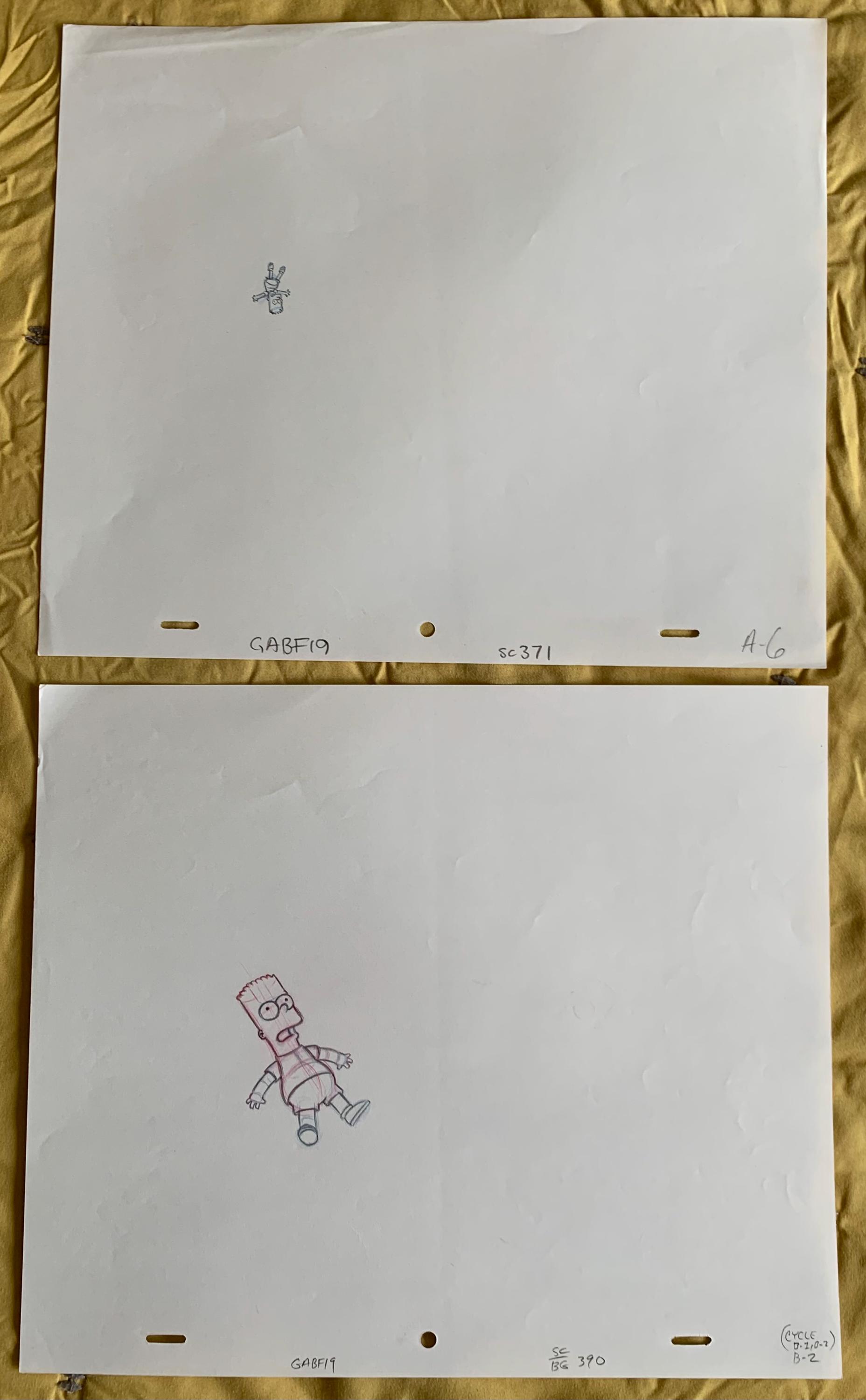 The Simpsons Original Vintage Production/animation Drawings - Bart Falling Set of Two! - Etsy