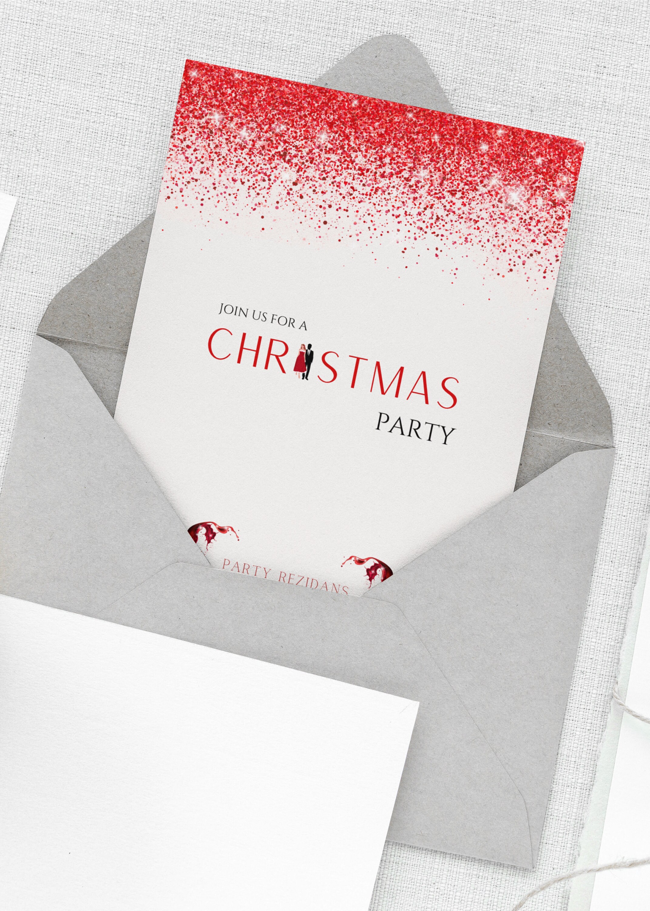 Editable Christmas Party Invitation, Red Glitter Christmas Invitation ...