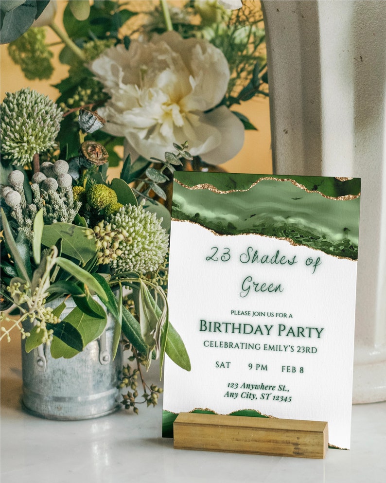 Editable Green and White Invitation, Green and Gold, Birthday Dinner ...