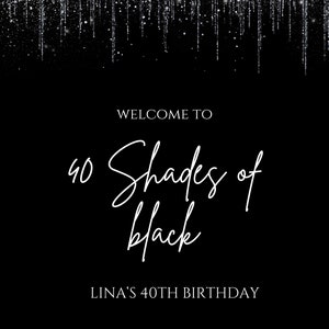 Editable Black Silver Welcome Sign Birthday Party, Silver Glitter ...