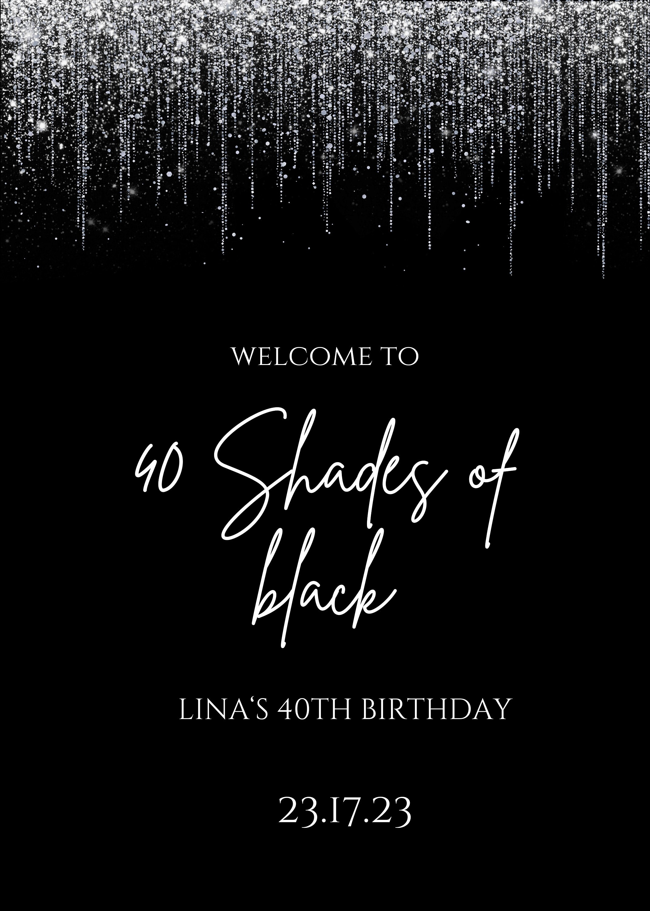 Editable Black Silver Welcome Sign Birthday Party, Silver Glitter ...
