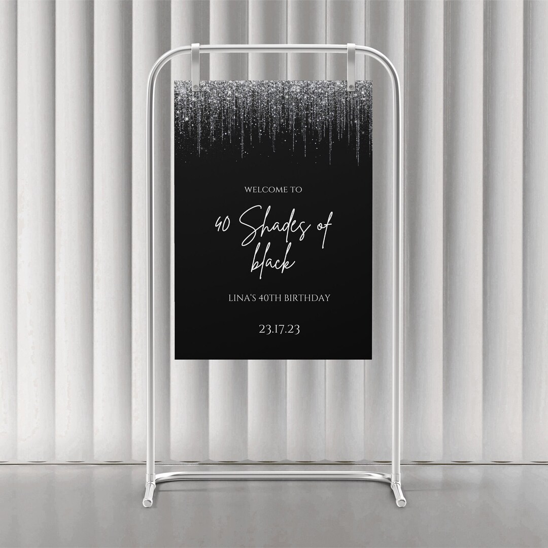 Editable Black Silver Welcome Sign Birthday Party Silver - Etsy